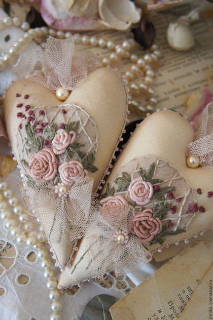 Интерьерные подвески Сердечки. Винтаж. Бежевый. Молочный. | Fabric ...