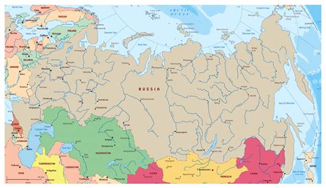 Подробная политическая карта России на английском языке | Все карты России