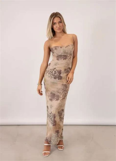 House of CB Aiza Dress Cream Floral Print Size L / AU 12 Plus Cup