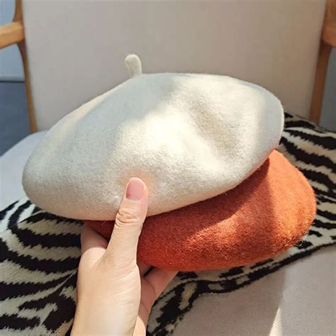 Женский шерстяной берет, цвет белый/черный | AliExpress