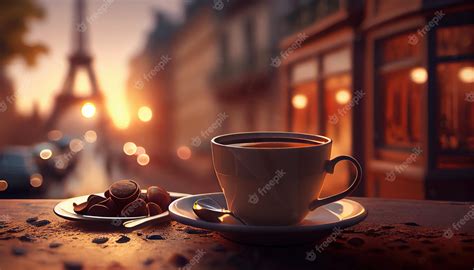 Premium Photo | Cup of coffee in paris cafe with eiffel tour in background
