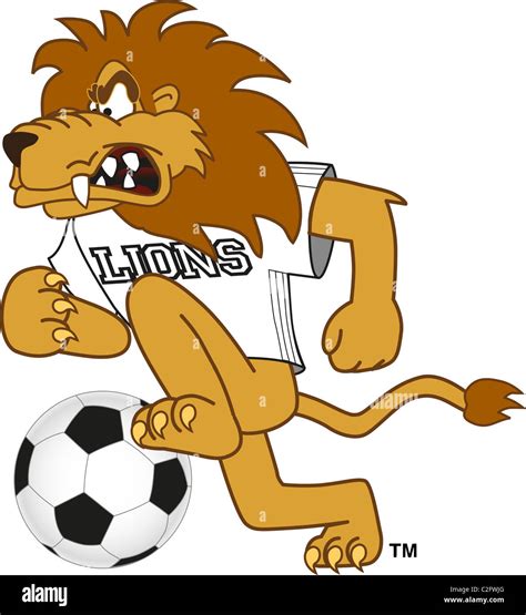 Lion Mascot Playing Soccer or Football Stock Photo - Alamy