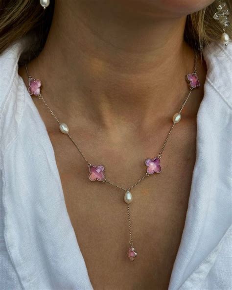 сет из колье, двух браслетов и сережек. • розовый фианит • горный ...