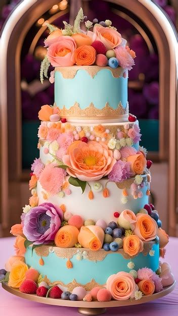 Premium AI Image | Lavish multi tiered wedding cake with flowers