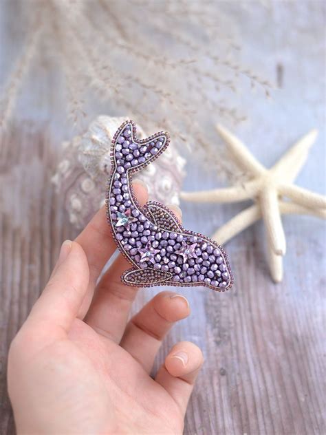 Dolphin Brooch Beaded Dolphin Nautical Pin Brooch Dolphin Fan Gift Bead ...