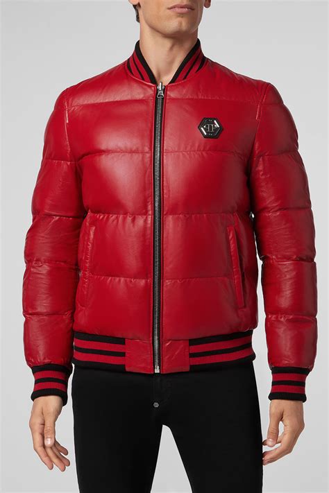 Мужской черный двусторонний бомбер Skull из кожи от Philipp Plein ...