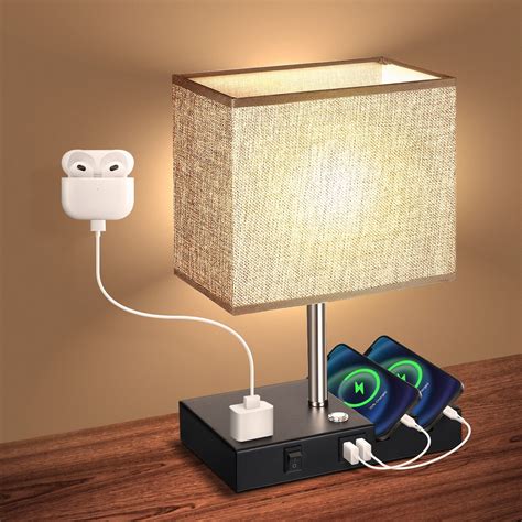 Bedside Lamp with 2 USB Ports, Touch Control, 1 AC Outlet, 2 Phone ...