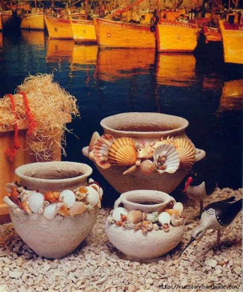 Морской стиль. Декор цветочных глиняных горшков - Russian-Handmade.com