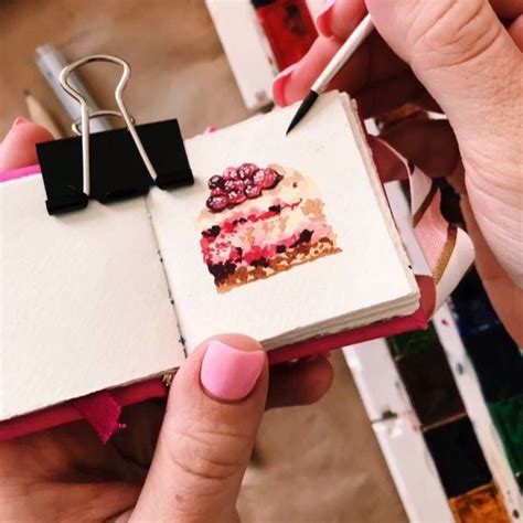Мини скетчбук🎨 Tiny sketchbook 🎨 | Watercolor food, Watercolor cake ...