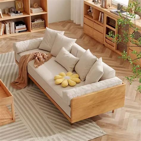 Диван-кровать с каркасом из цельного дерева Japandi — SPS FURNTIURE