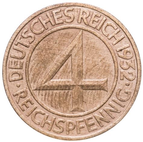 Монета Германия 4 рейхспфеннига (reichspfennig) 1932 стоимостью 1240 руб.