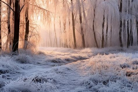 Premium AI Image | Sunny morning in the freeze forest at winter