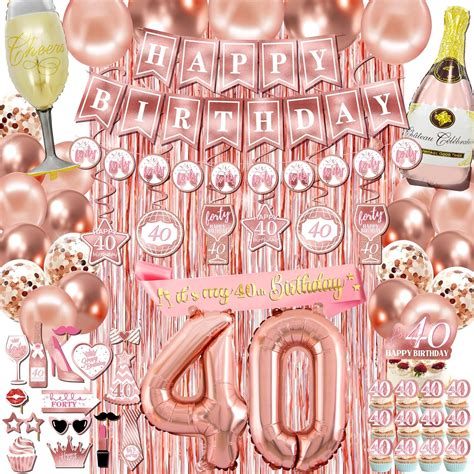 Amazon.com: 40th birthday decorations woman pink (Total 70pcs) rose ...