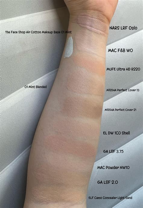 Swatches of MISSHA Perfect Cover BB Cream in 13 and 21, along with ...