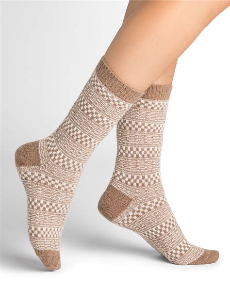 Alpaca Wool Jacquard Socks Flannel grey - Women Socks - Bleuforêt