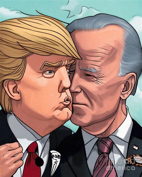 Donald Trump Kissing Joe Biden Funny Cartoon Illustration Drawing by ...