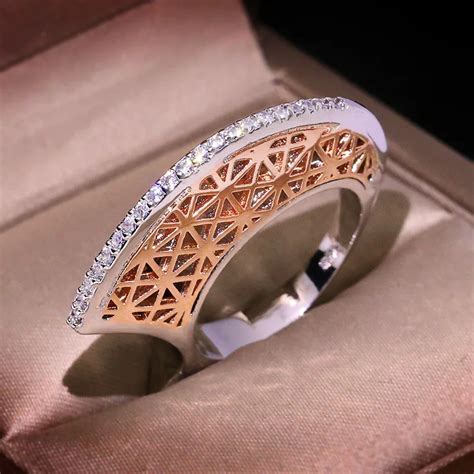 Женское кольцо из розового золота с полым дизайном | AliExpress