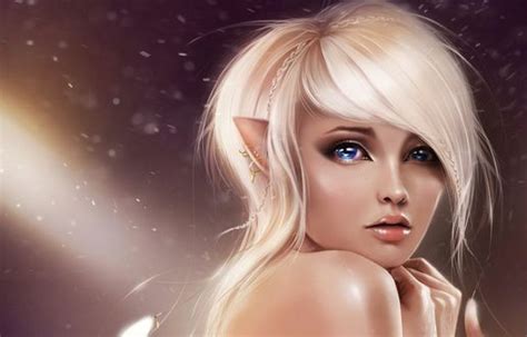 Обои на рабочий стол Голубоглазая девушка - эльф, by PatsiArt, обои для ...