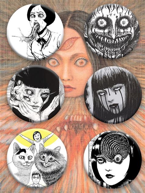 Дзюндзи Ито набор значков второй вариант 6 шт 44 мм/Junji Ito/ маньяк ...