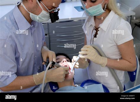 Medical treatment of the dentist - Behandlung beim Zahnarzt Stock Photo ...