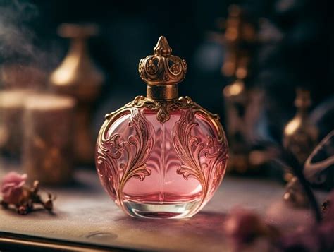 Premium AI Image | Art Nouveau Pink Perfume Bottle on Table with Ornate ...