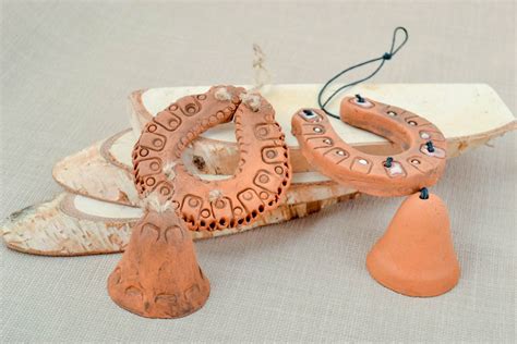 Купить Колокольчики из глины колокольчики хэнд мейд подковы на счастье ...