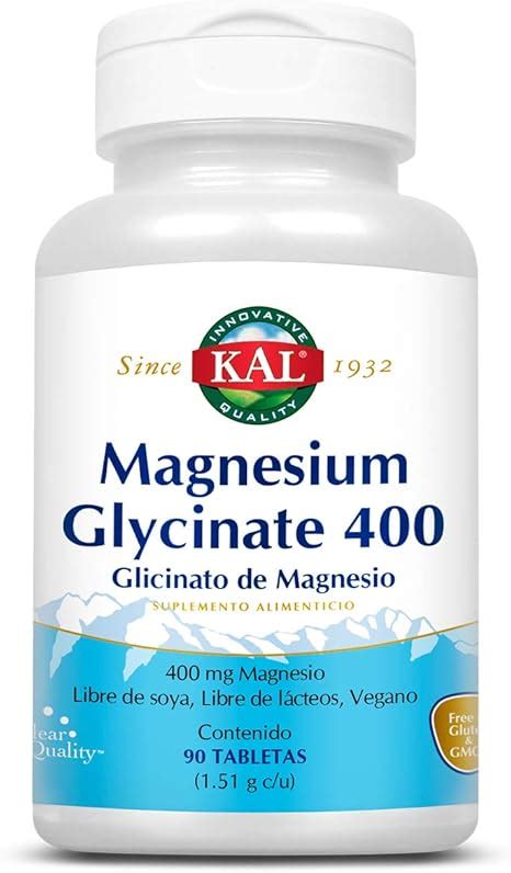 KAL Magnesium Glycinate 400, Glicinato de Magnesio 400 mg: Amazon.com ...