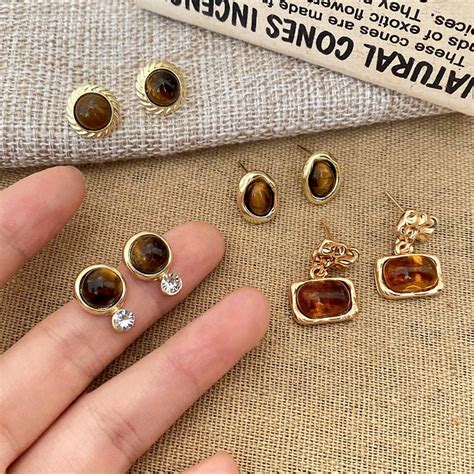 Винтажные коричневые серьги с янтарным камнем | AliExpress
