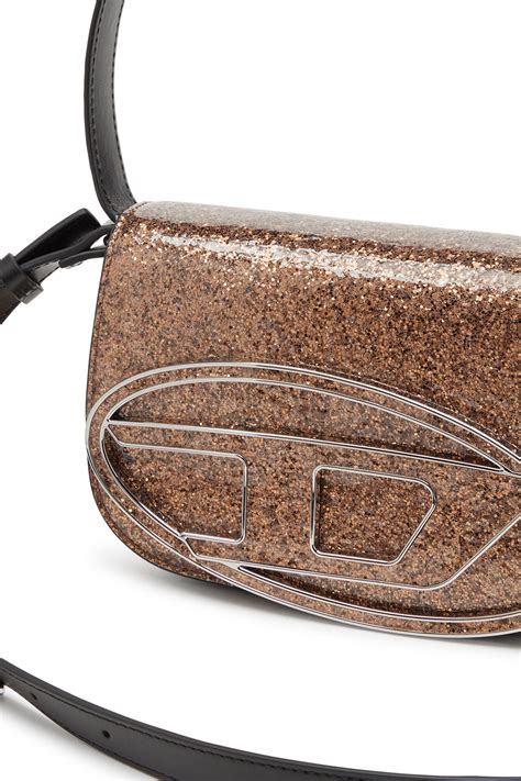 Women's 1DR-Iconic shoulder bag with macro glitter | Brown | Diesel