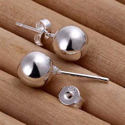 Женские серьги-гвоздики с бусинами 8 мм, серебро 925 пробы | AliExpress