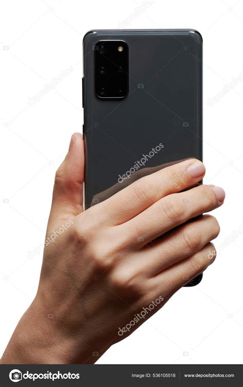 Smartphone Hand Back View Camera Isolated Studio Background Stock Photo ...