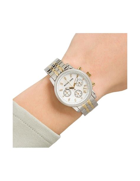 Michael Kors Jet Set Chronograph White Dial Two-tone Strap Ladies Watch ...