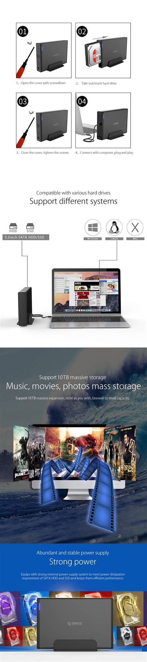 Buy Orico 3.5in USB 3.0 External Hard Drive Enclosure [ORICO-7688U3-BK ...