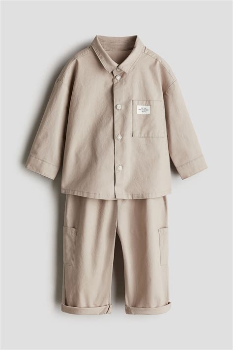 Комплект от риза и панталон - Светлобежов - ДЕЦА | H&M BG