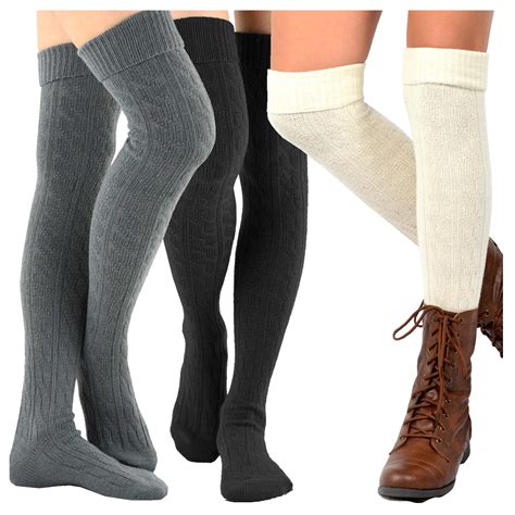 TeeHee Women's Fashion Over the Knee High Socks - 3 Pair Combo (Cable ...