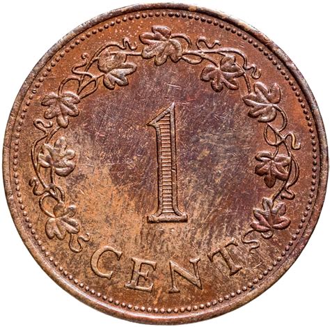 Монета Мальта 1 цент (cent) 1972-1975 стоимостью 260 руб.