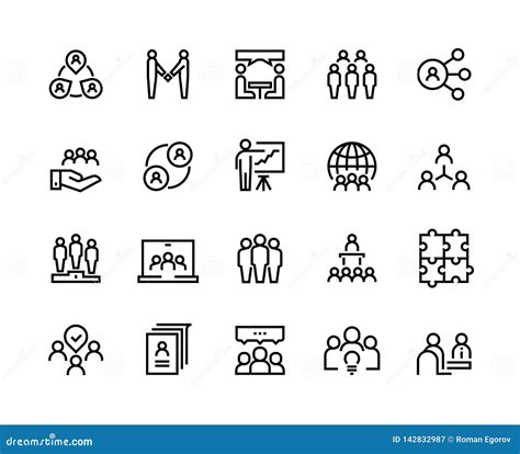 Team Work Line Icons. Business Person Group Work Human Support Teamwork ...