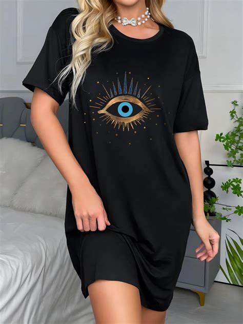 Женское платье-футболка средней длины с принтом глаз | AliExpress