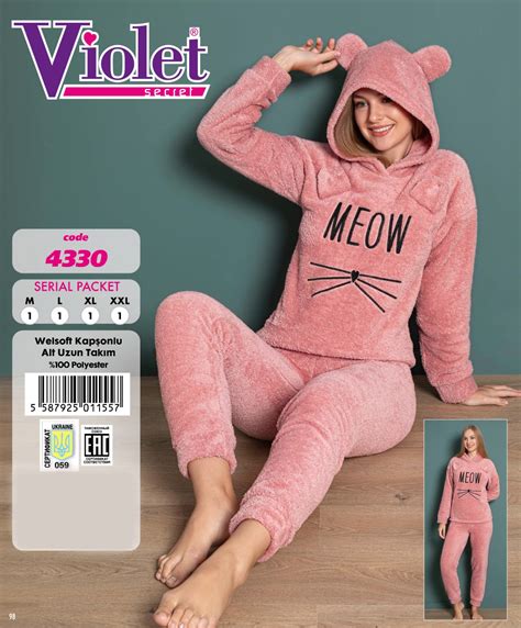 Пижама Женская с Капюшоном из Велсофта Wellsoft Violet Оптом Турция Фабрика