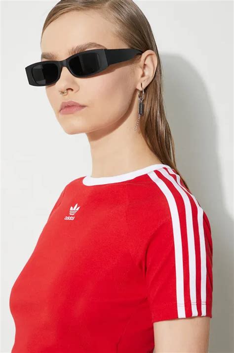 Футболка adidas Originals 3 Stripes Baby Tee женская цвет красный ...