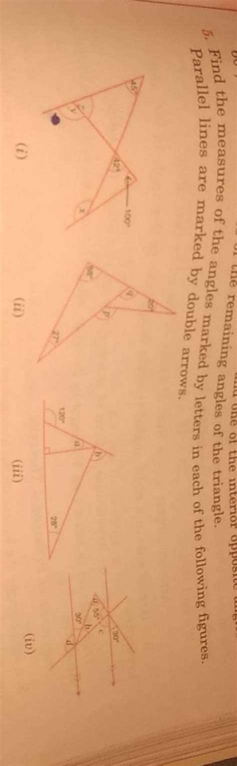 5. Find the measures of the angles marked by letters in each of the follo..