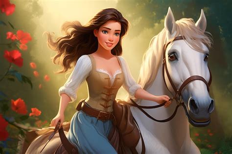 Premium AI Image | a beautiful princess riding on a cute horse