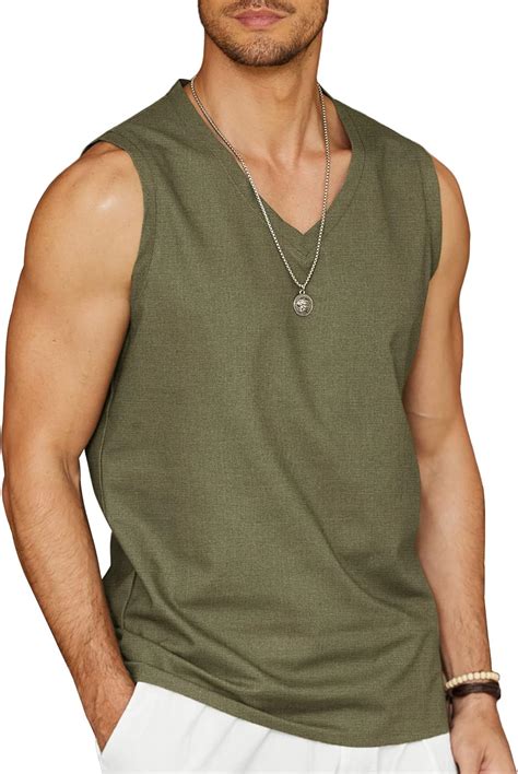 COOFANDY Men Linen Casual Tank Top Sleeveless Beach Summer Shirt Yoga ...