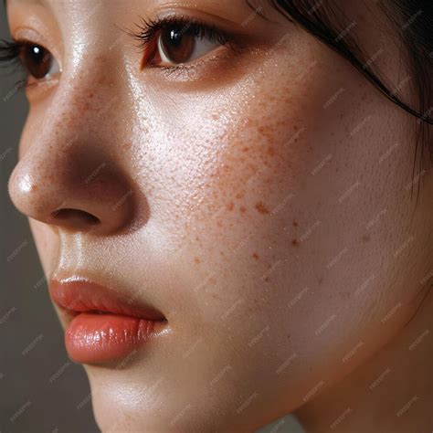A woman with freckles on her face is looking at the camera | Premium AI ...