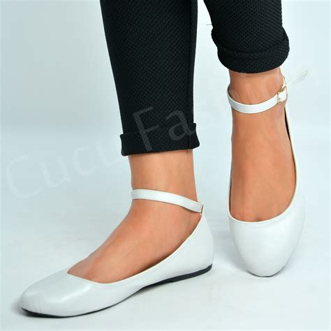 New Womens Ankle Strap Ballerina Ladies Pumps Ballet Flats Shoes Size ...