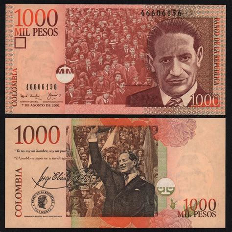 Банкнота Колумбии 1000 песо 2001 год UNC! - Значки и знаки
