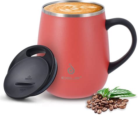 Ideus Coffee Mug 470ml (16oz), Double Wall Vacuum Insulated Stainless ...
