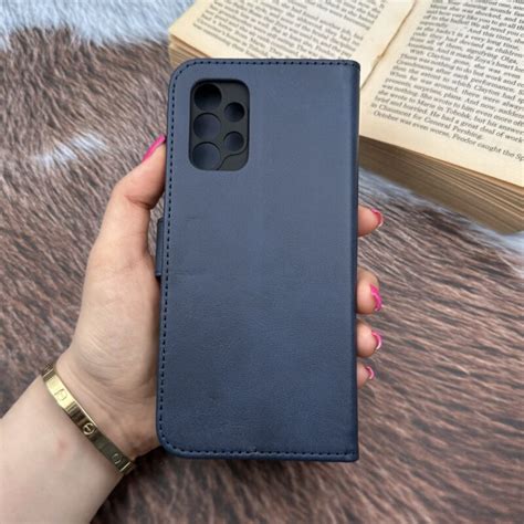 کیف گوشی Galaxy A32 4G سامسونگ چرم مگنتی جاکارتی محافظ لنزدار سرمه ای ...