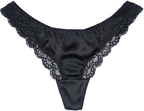 SilRiver Womens Silk G-String Thong Panties Satin T Back Lace Thong ...