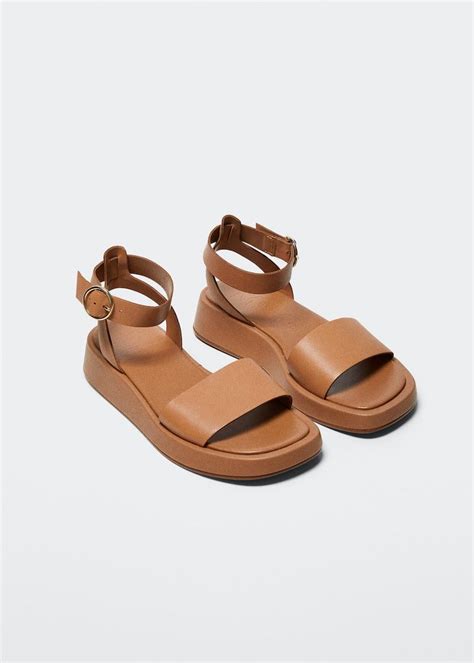 Leather sandals with straps - Woman | MANGO USA | Ankle strap sandals ...